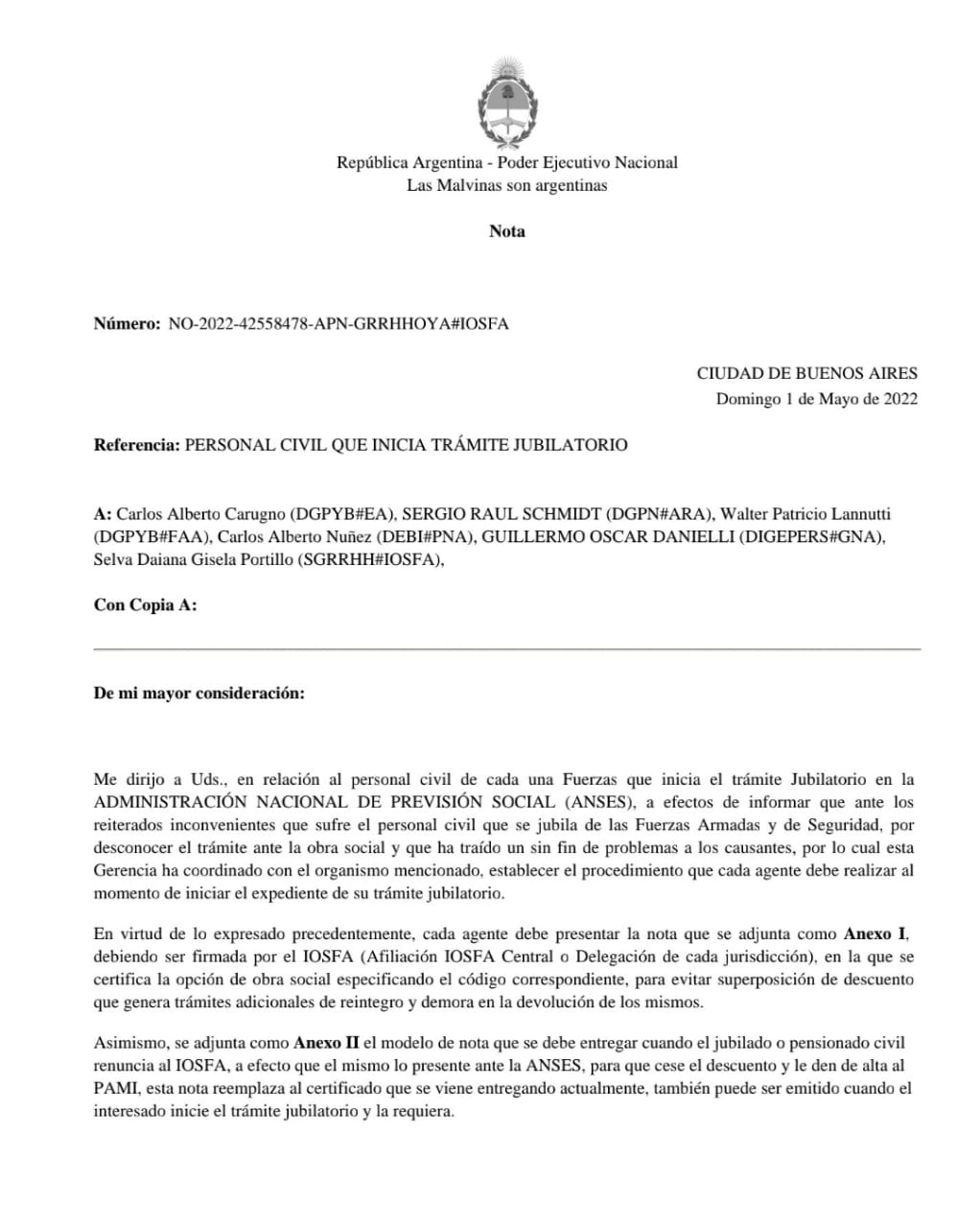 IOSFA – INFORMACION IMPORTANTE – PE.CI.FA.